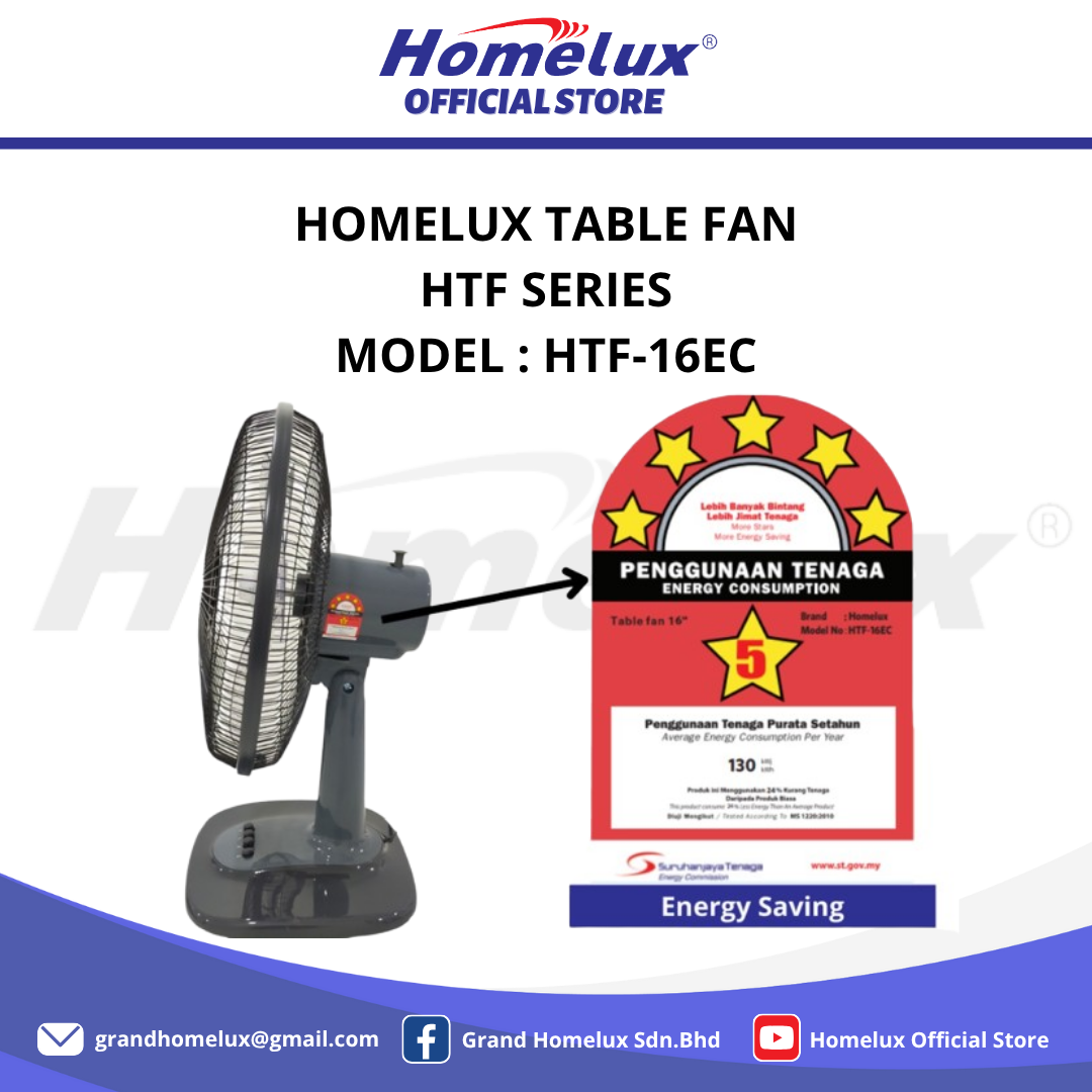 HOMELUX TABLE FAN HTF SERIES HTF-16EC KIPAS ANGIN MEJA 16 INCH | Shopee ...
