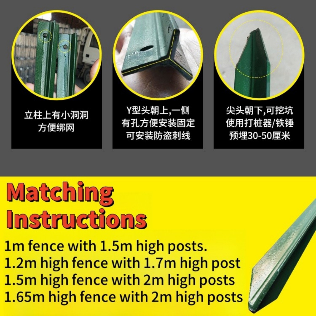 HOT 1.5m 1.7m 2m 2.5m Pagar Cyclone Fence Column Triangle Steel Iron ...