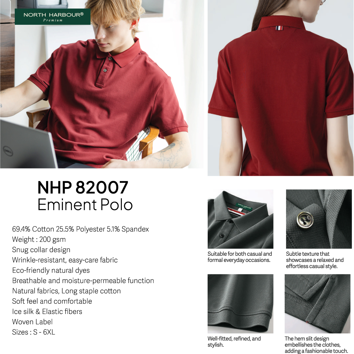 North Harbour Eminent Plain Polo Tee Baju Berkolar Collar Shirt Baju ...