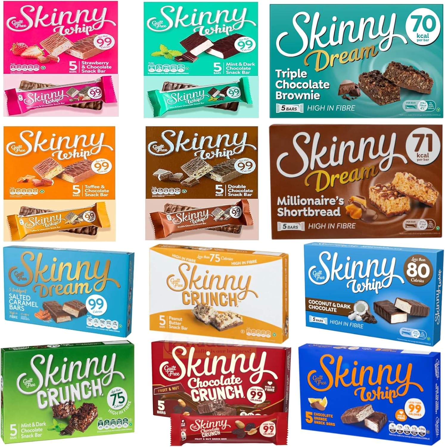 Skinny Whip Bars/Crunch Light (Double Choc/ Salted Caramel/ Mint Dark ...