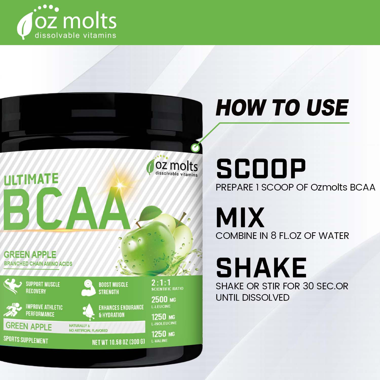 Ozmolts 2:1:1 Science Ratio BCAA Powder for Muscle Strength Amino Acid ...