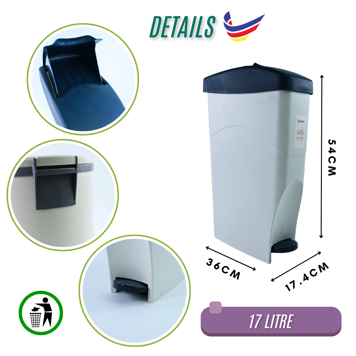 LAVA Volla Step Sanitary Dustbin 17L | Hygiene Bin | Ladies Sanitary ...