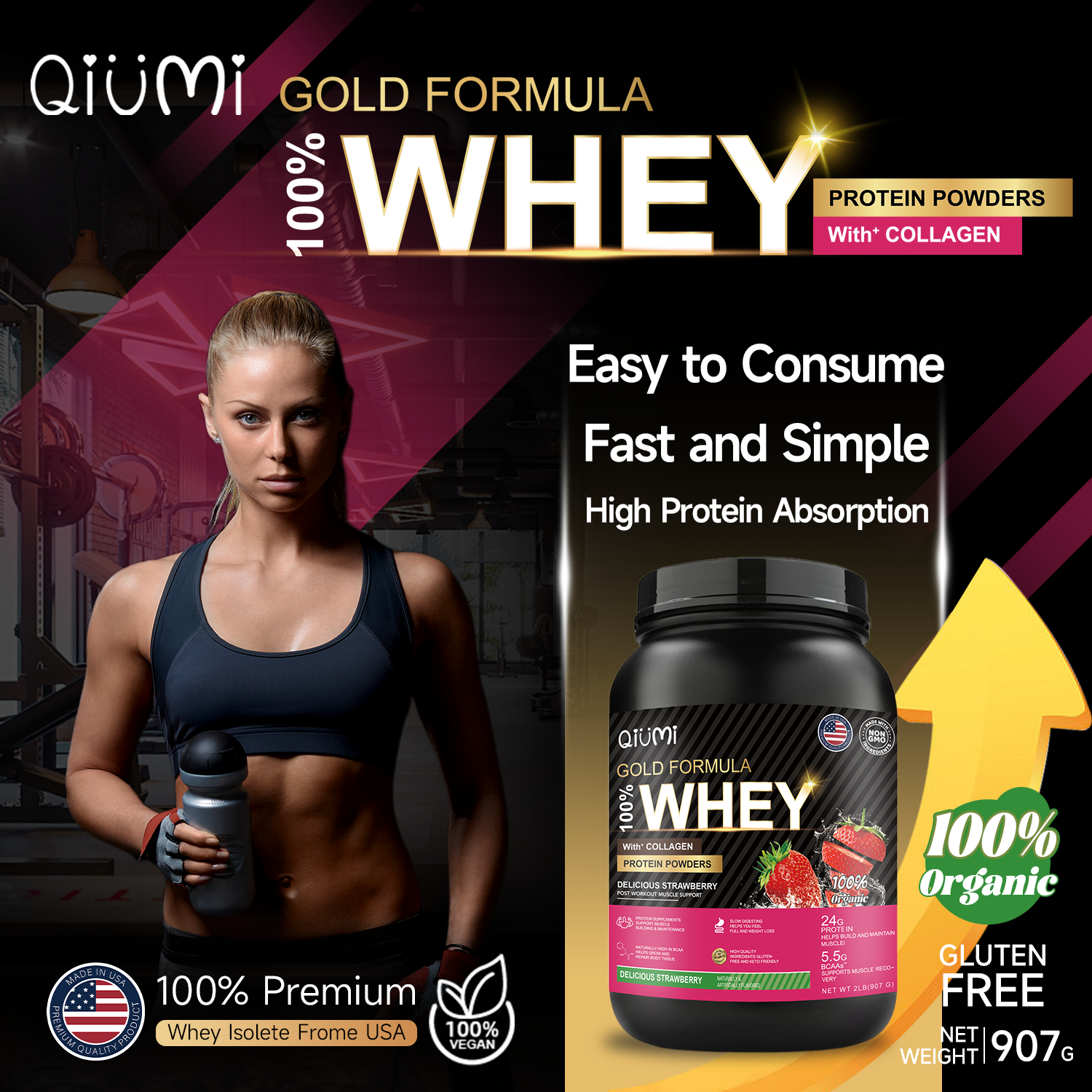 QIUMI Whey Protein Powder for Men and Women Muscle Gainer Supplement ...