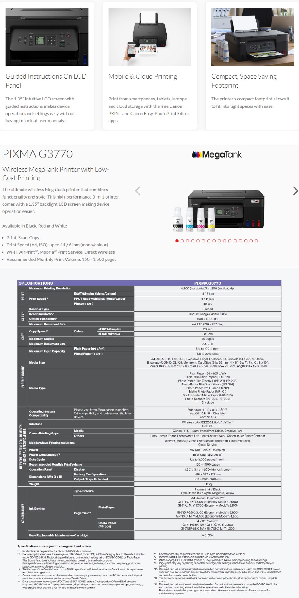 Canon Pixma G3770 A4 G-Series Ink Tank | Print,Scan,Copy,Fax,Wifi | Gi ...