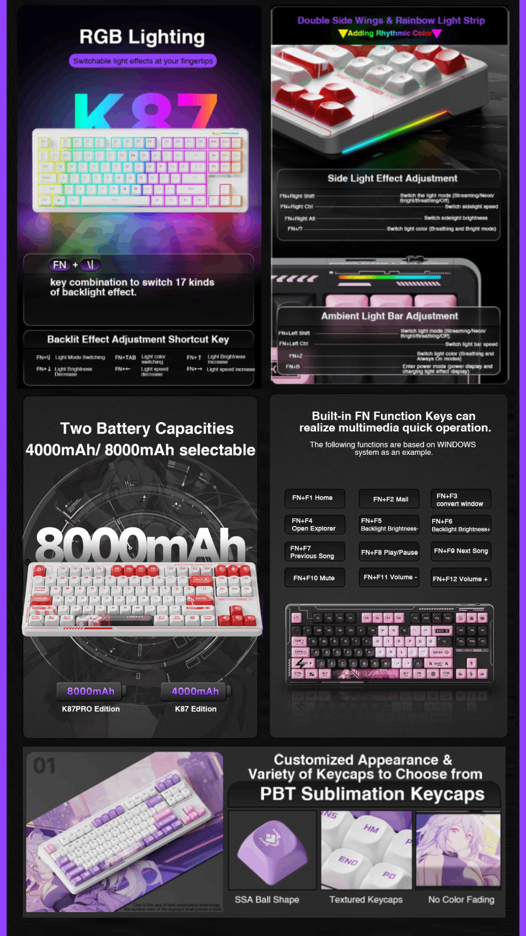 Lingbao K87/K87 Pro Three Mode Wireless RGB Mechanical Gaming Keyboard | Shopee Malaysia