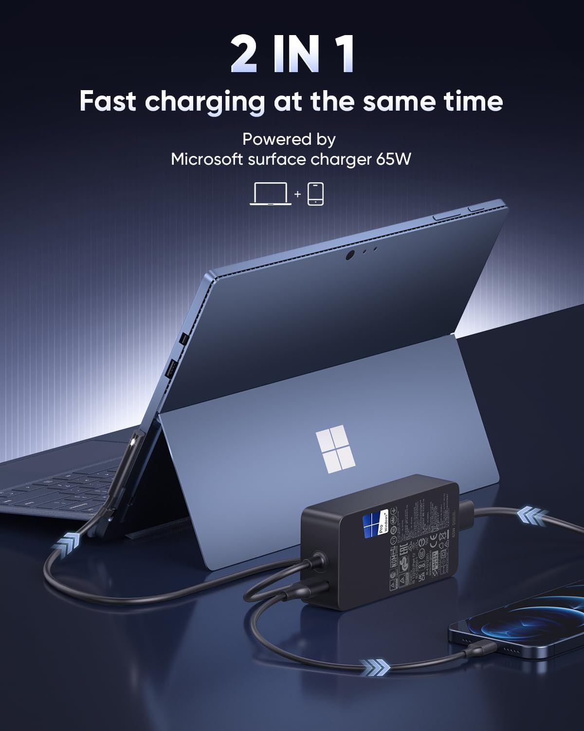 Microsoft 65W Laptop Charger 15V 4A for Surface Pro10/9/8/7/6/5/4/3/X ...