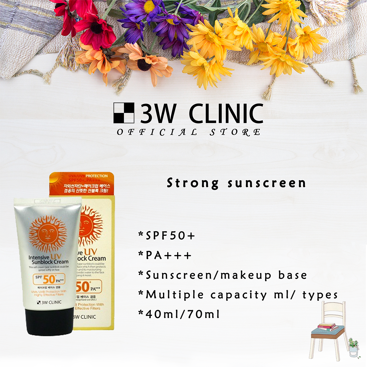 3W Clinic Sunscreen Intensive Anti UV Sunblock SPF50 PA+++ Daily Makeup ...
