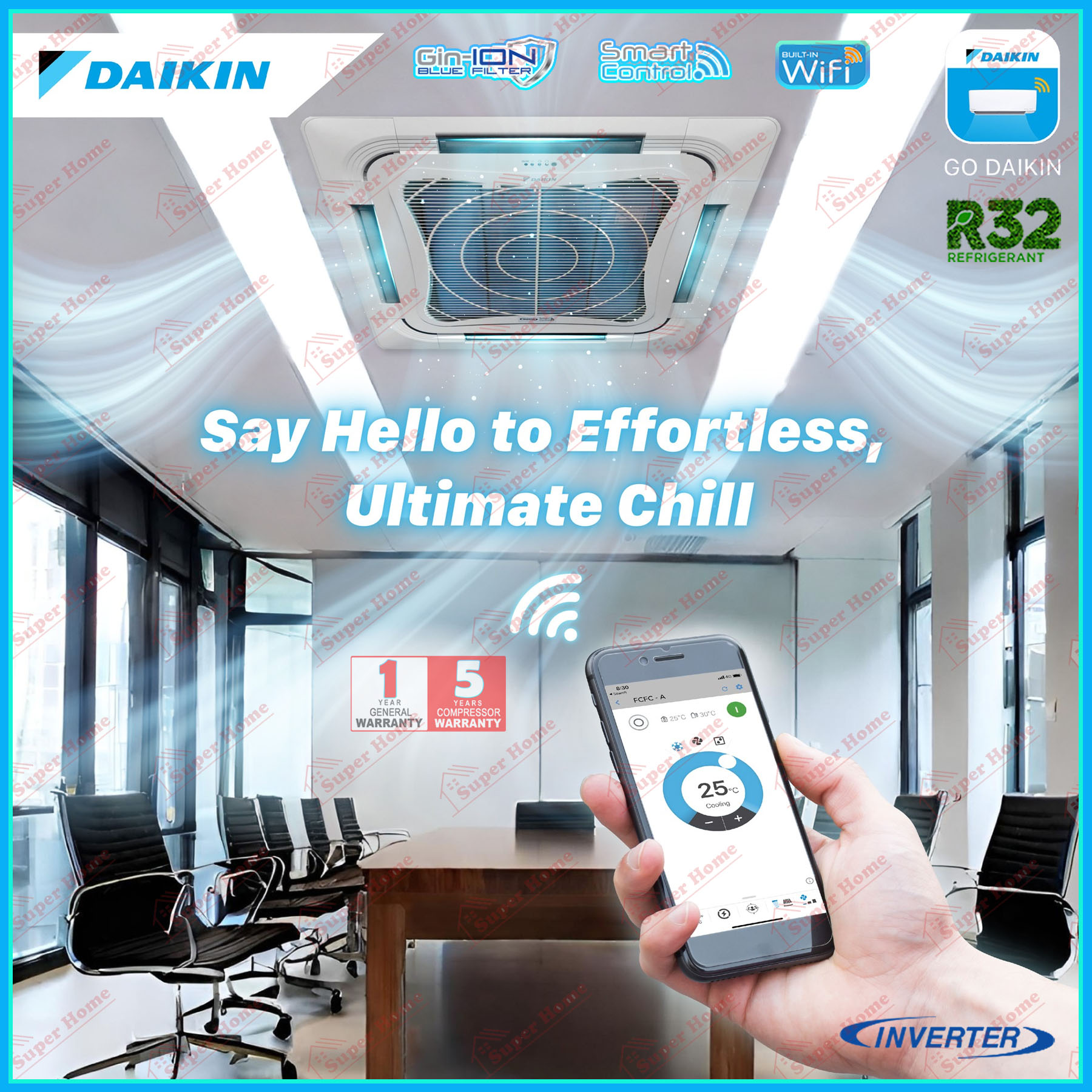 Daikin Ceiling Cassette R32 Inverter Air Conditioner (WiFi Smart ...