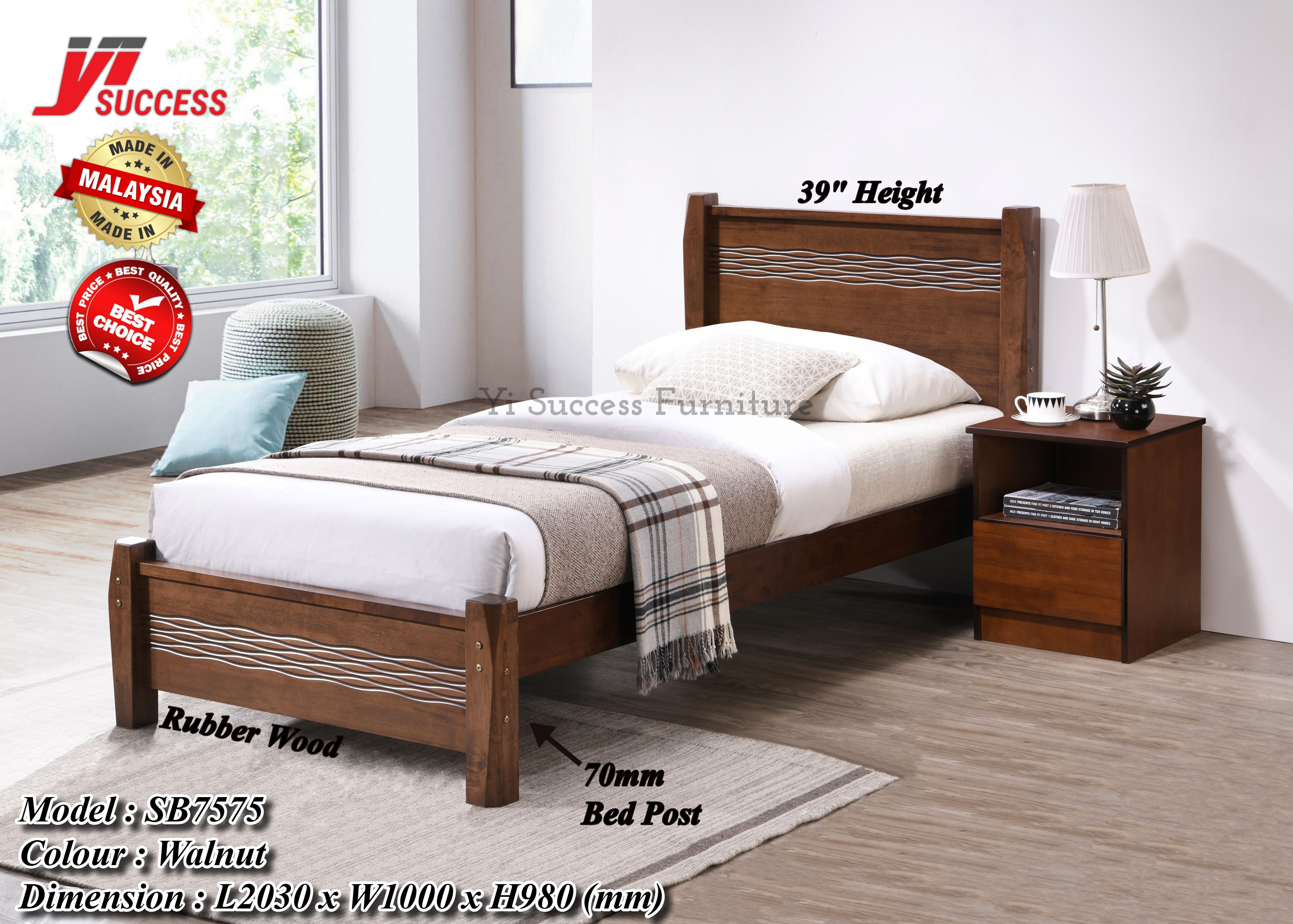 Yi Success Edward Modern Wooden Single Bed Frame / Quality Solid Wood ...