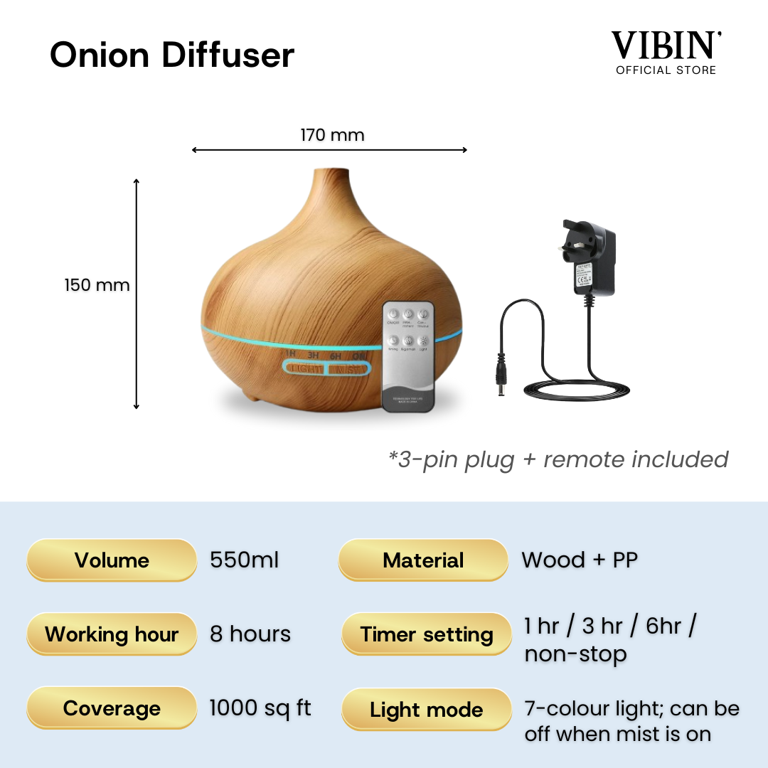 [Gift] VIBIN' Onion Wood Grain Ultrasonic Diffuser Humidifier With ...