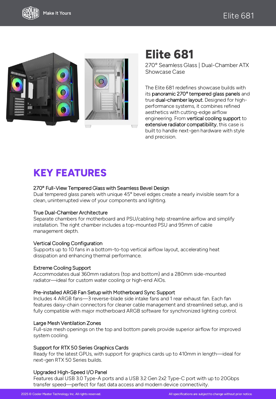 COOLER MASTER ELITE 681 TG ARGB M-ATX DESKTOP PC CASE / CASING - BLACK ...