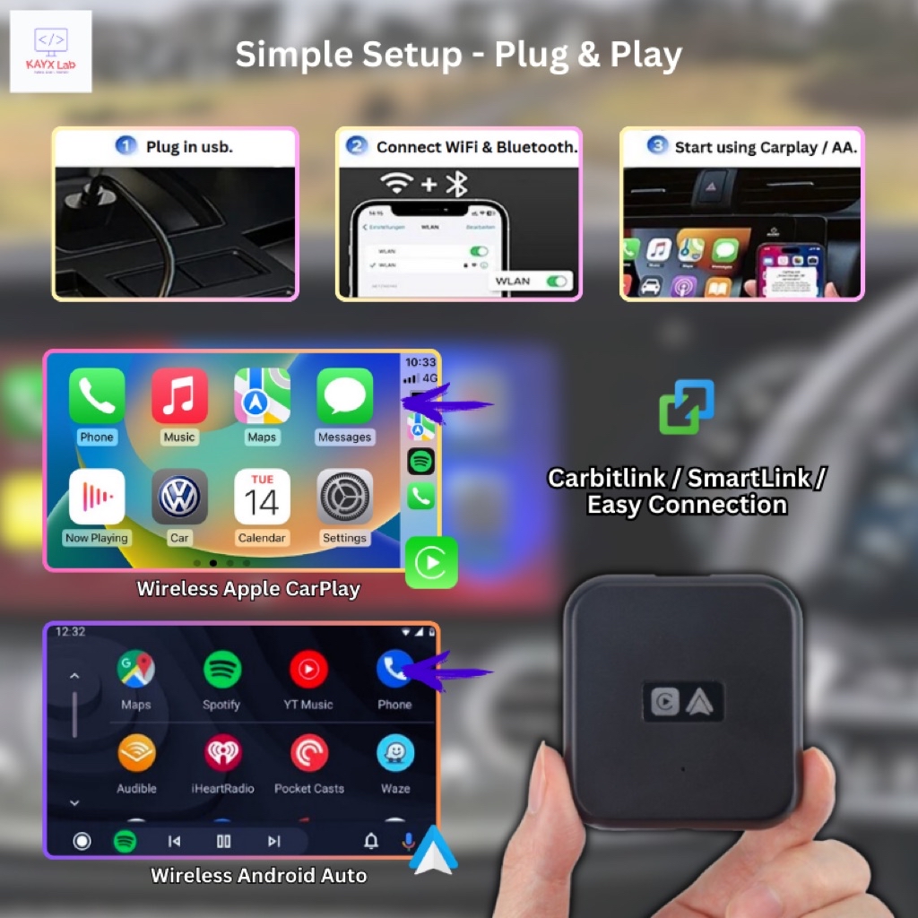 Carbitlink Wireless CarPlay Android Auto for Proton Saga Proton S70X70 ...