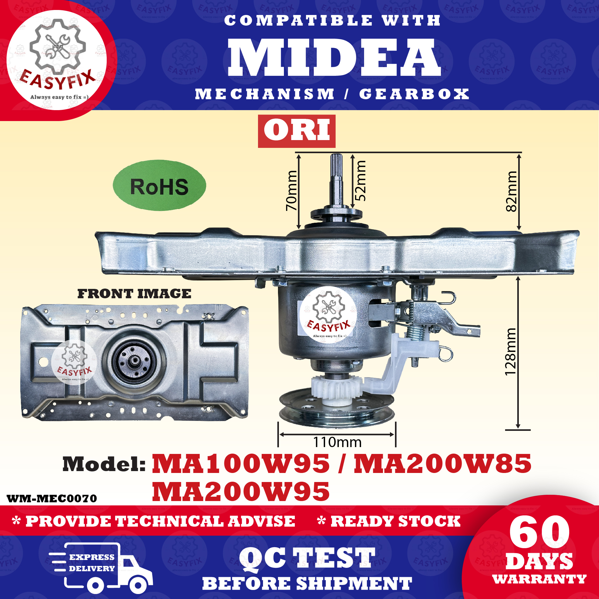 MA100W95 / MA200W85 / MA200W95 WASHING MACHINE MECHANISM FOR MIDEA ...