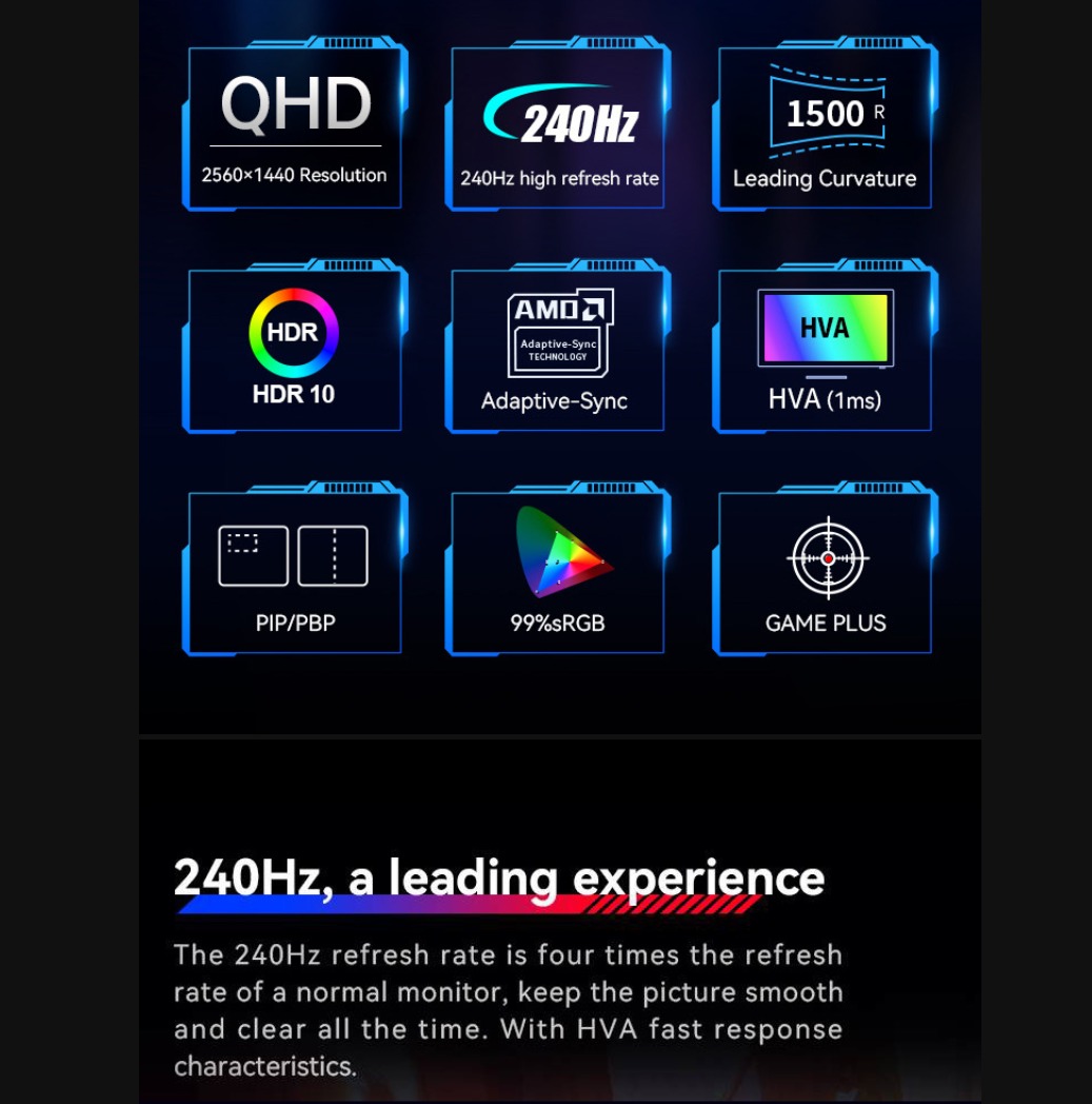 Titan Army C32A1S 32" Curved QHD 260Hz 1ms HDR HVA Panel 2K Gaming ...
