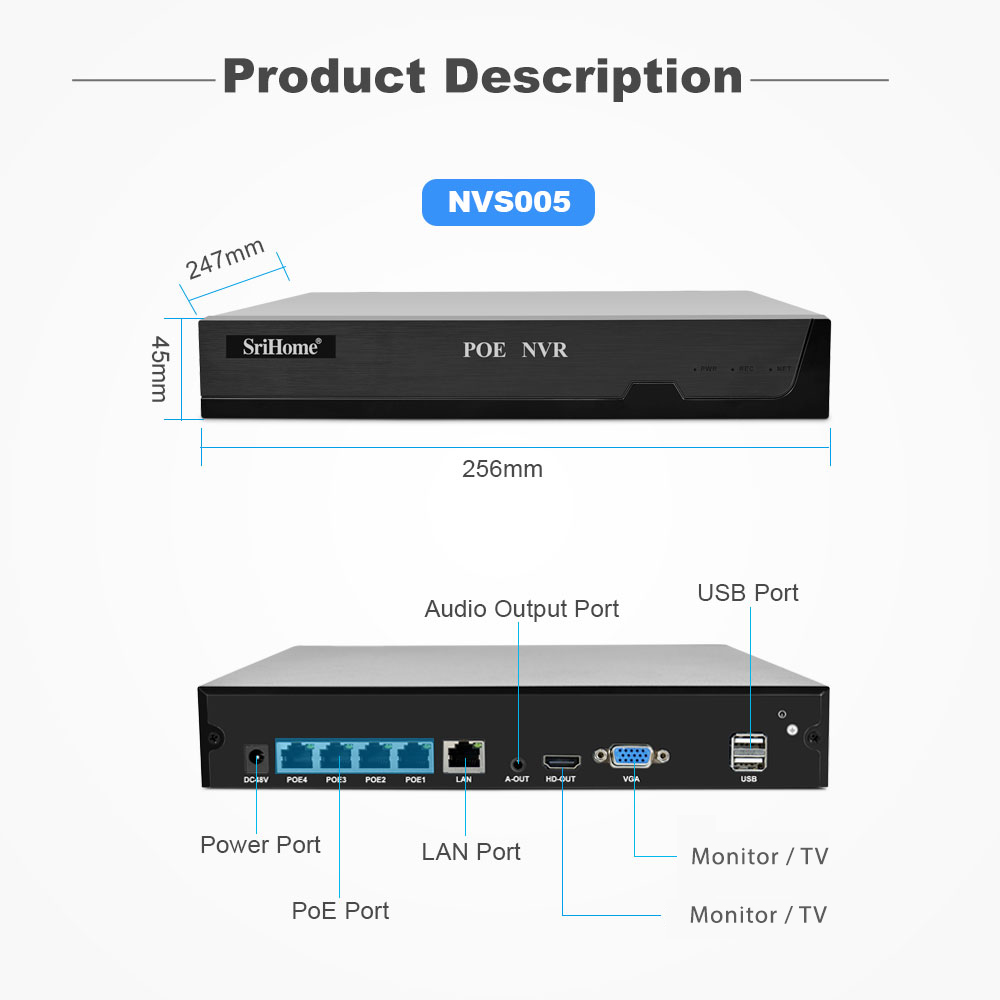 (5MP) PoE NVR CCTV System – SriHome 4-Port NVR (Support 16CH) + 4× 5MP ...
