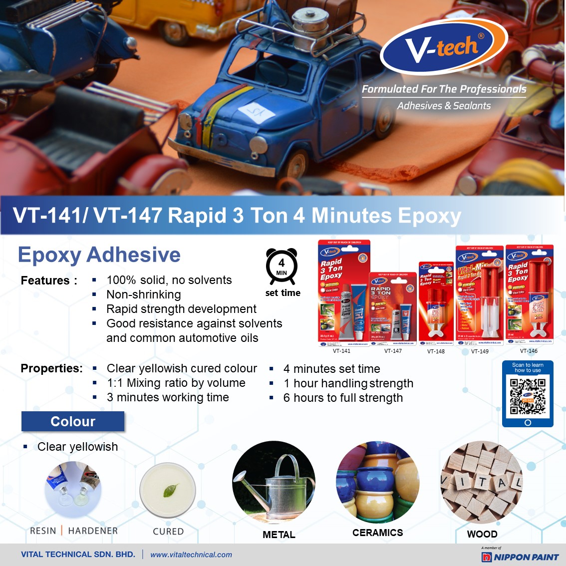 V-tech VT-141B1 Rapid 3 Ton 4 Minutes Epoxy FOC Super Glue | Shopee ...
