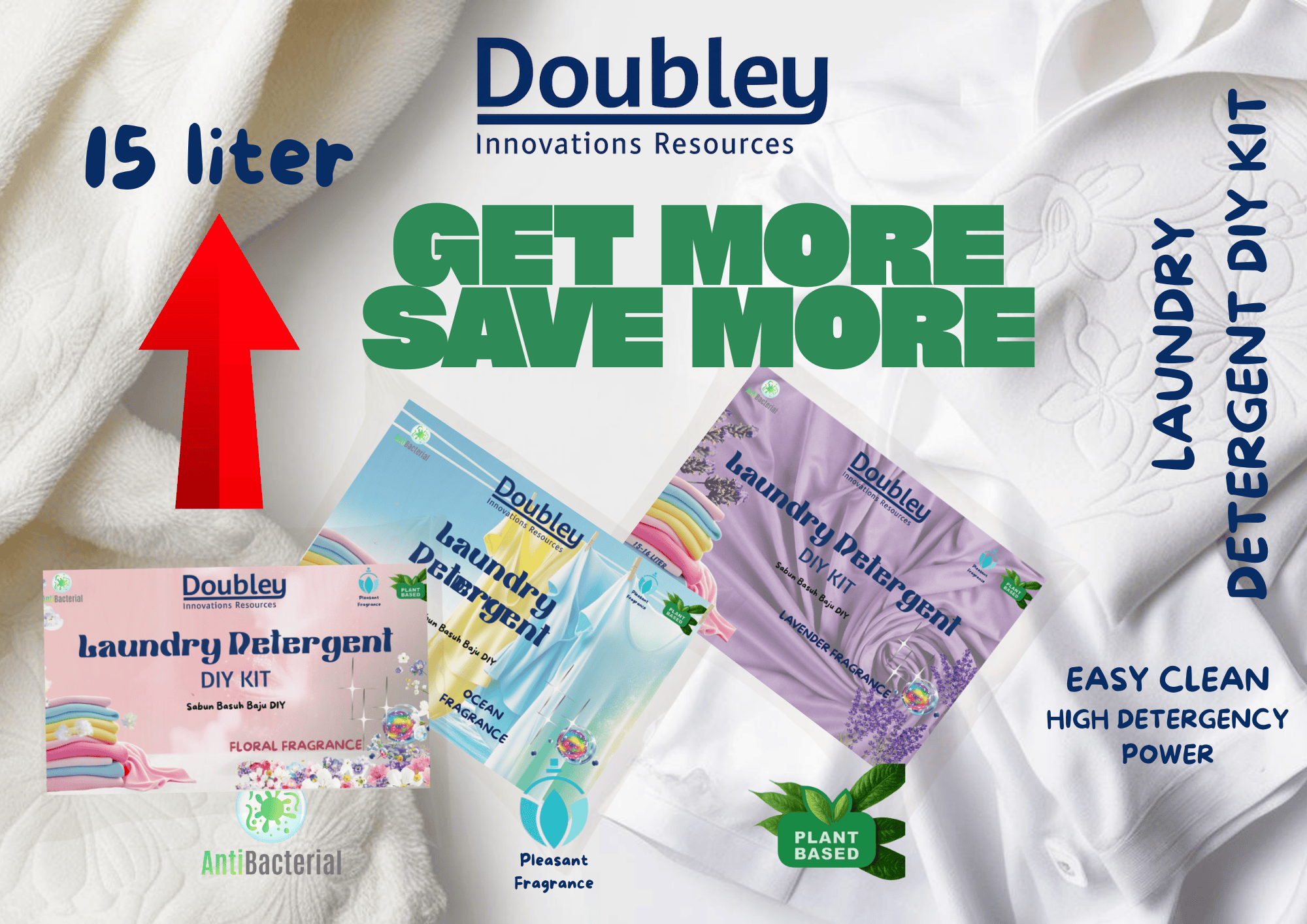 Double Y Laundry Detergent Kit DIY (15 Liter)/Sabun Dobi Pakaian Pekat ...