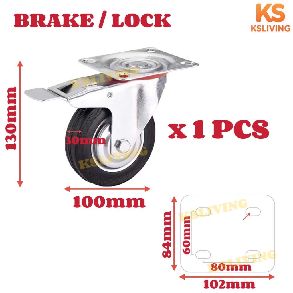 Kim.S 4”[100MM] Rubber Wheel Roller Heavy Duty Roda Rubber Trolley Roda ...