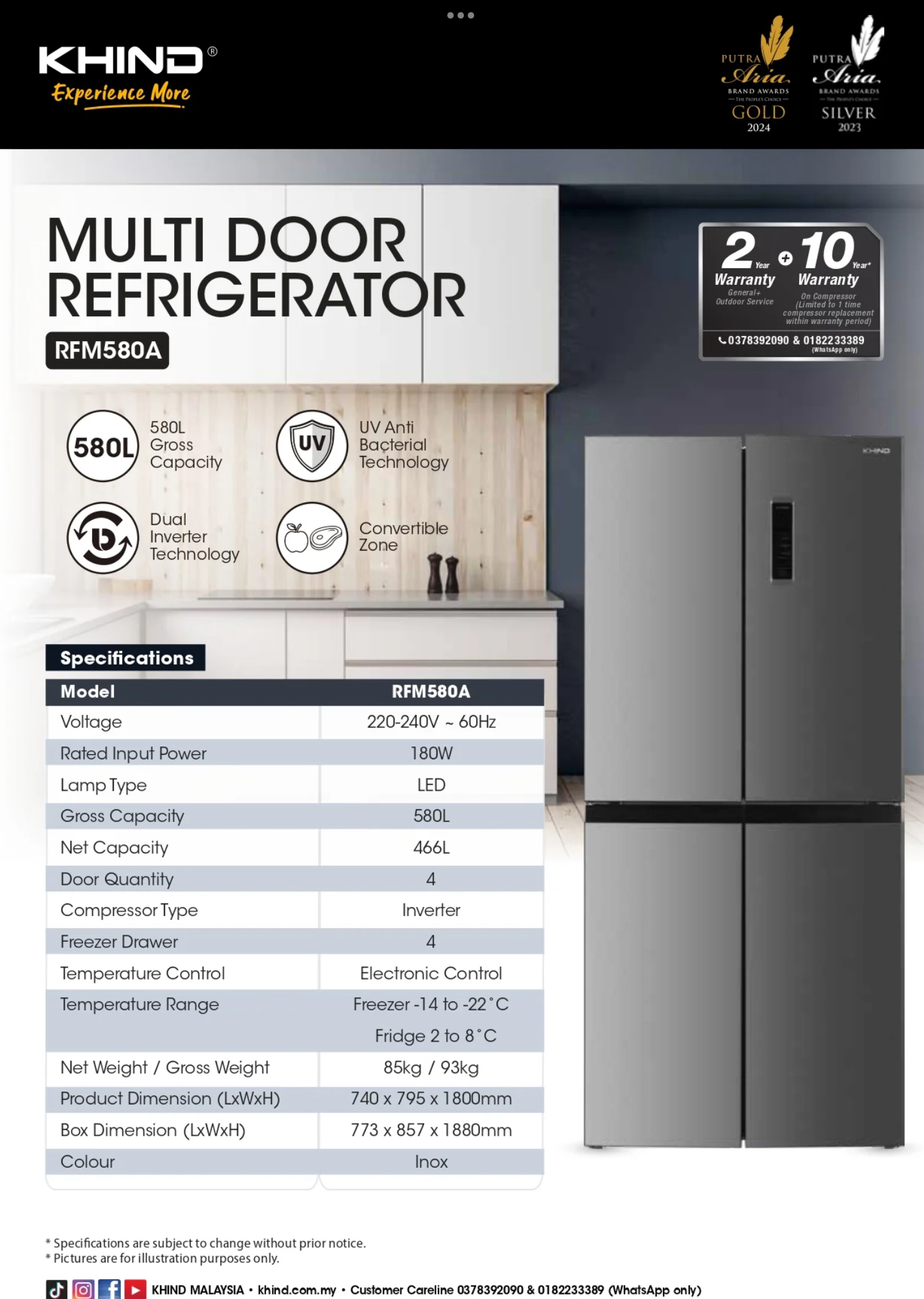 Khind Multi Door Refrigerator 580L with Dual Inverter RFM580A | Shopee ...