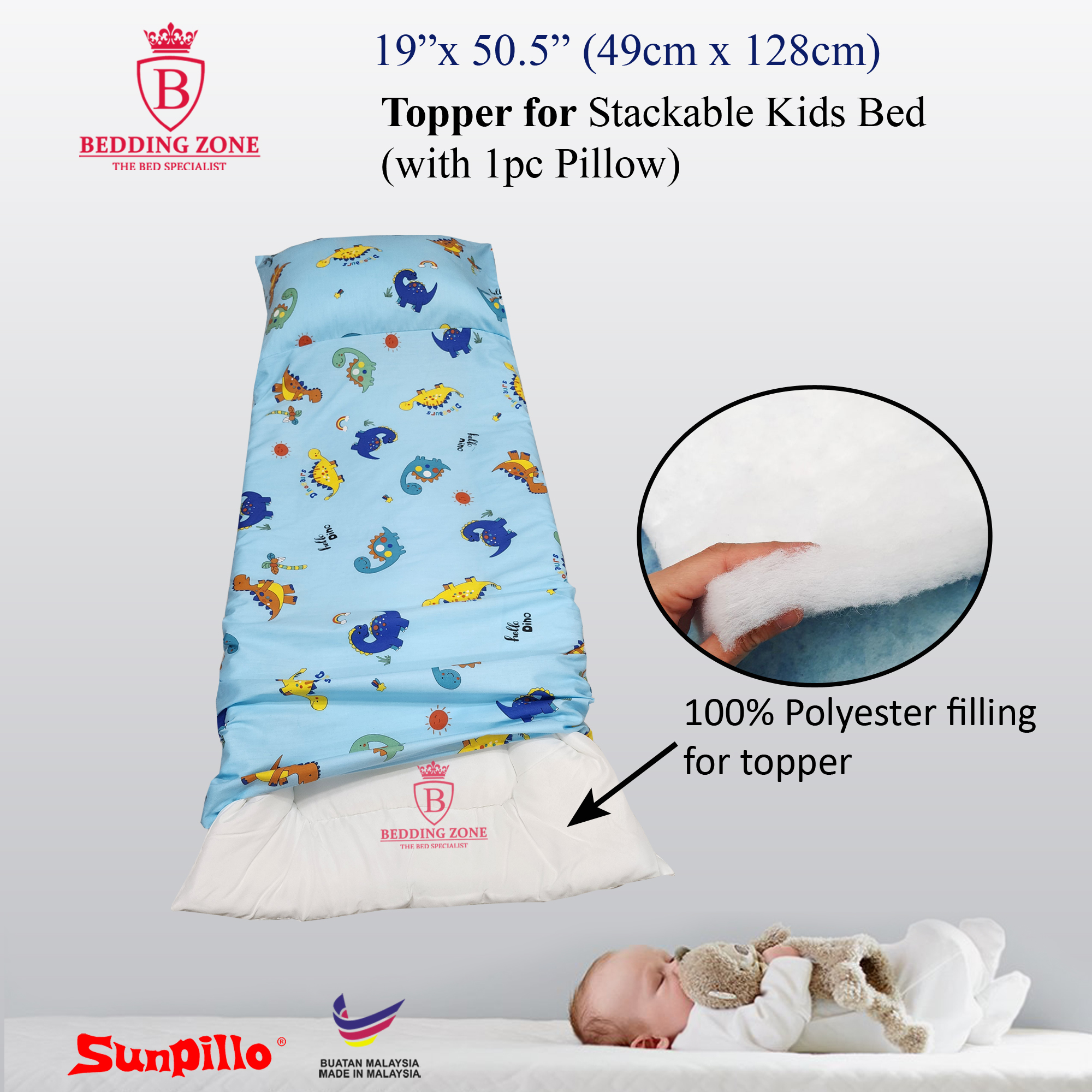 Topper for stackable kids bed (with 1pc pillow), Alas tilam katil taska ...