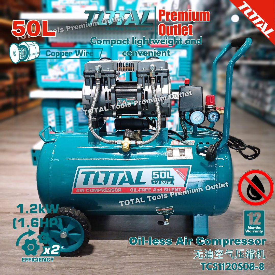 TOTAL Tools 50L Oil-free Air compressor pump 1200W(1.6HP) Compact ...