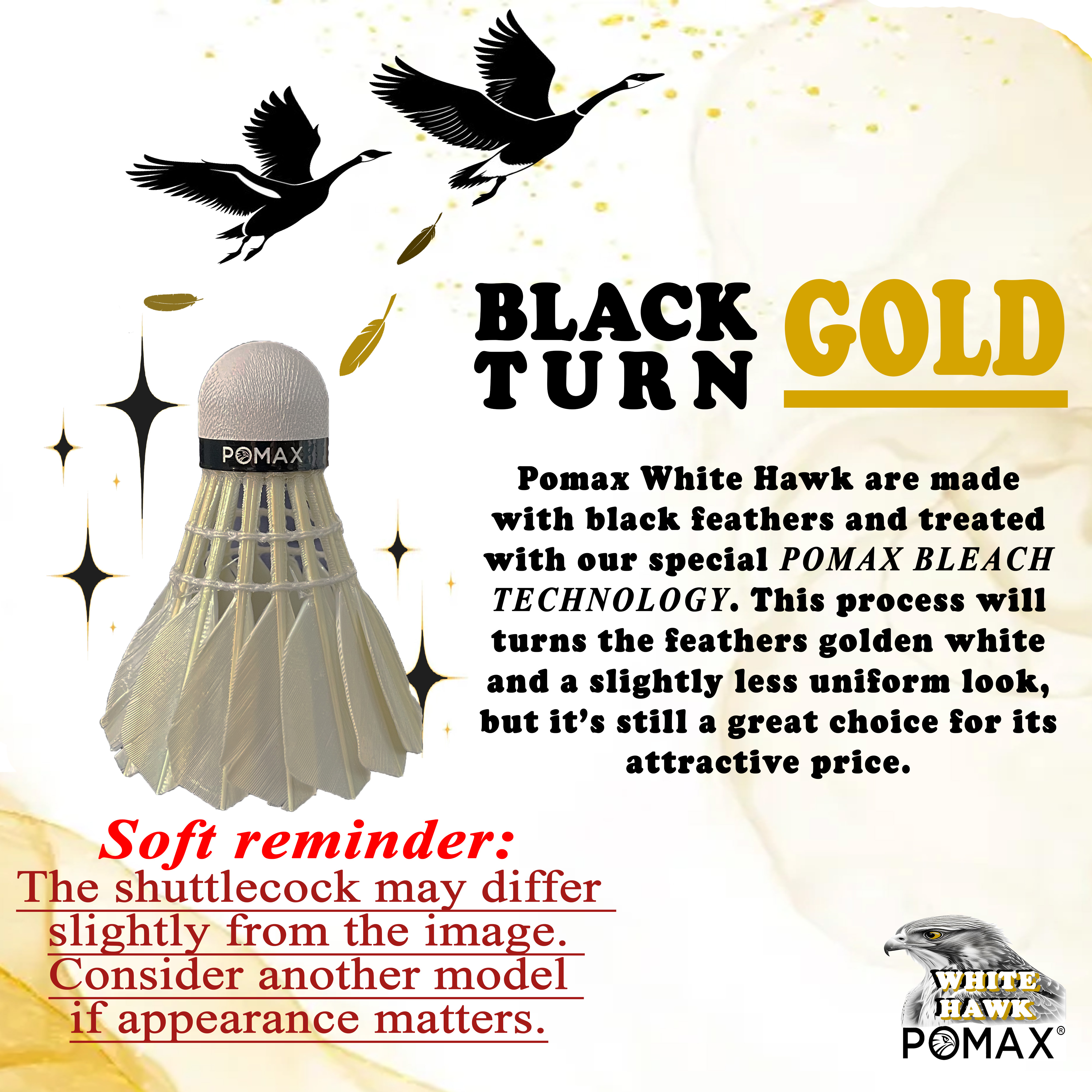 Pomax White Hawk Badminton Shuttlecock (Black Feather Washed White ...