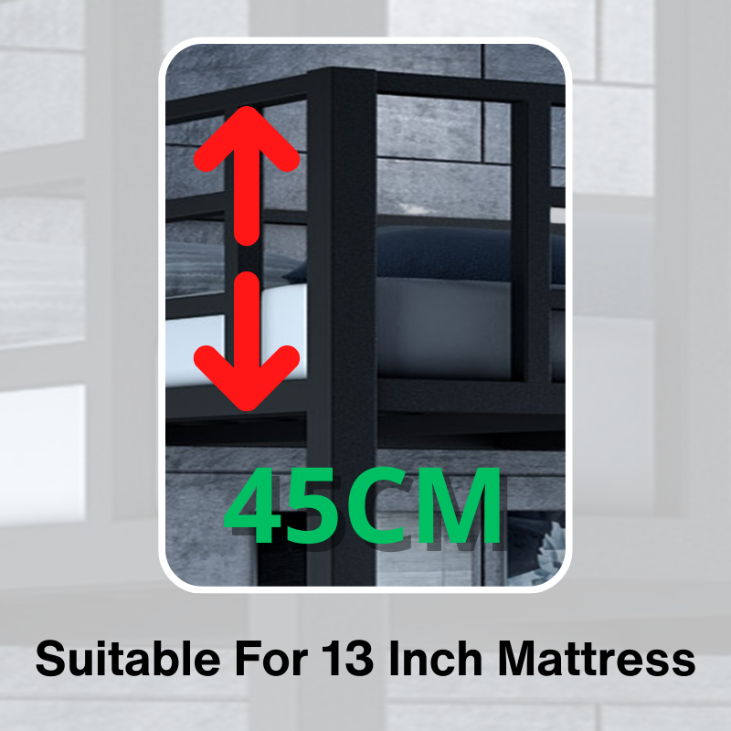 45CM Tall Extra Safe Rail Metal Loft Bed Frame Strong Loft Bed Queen ...