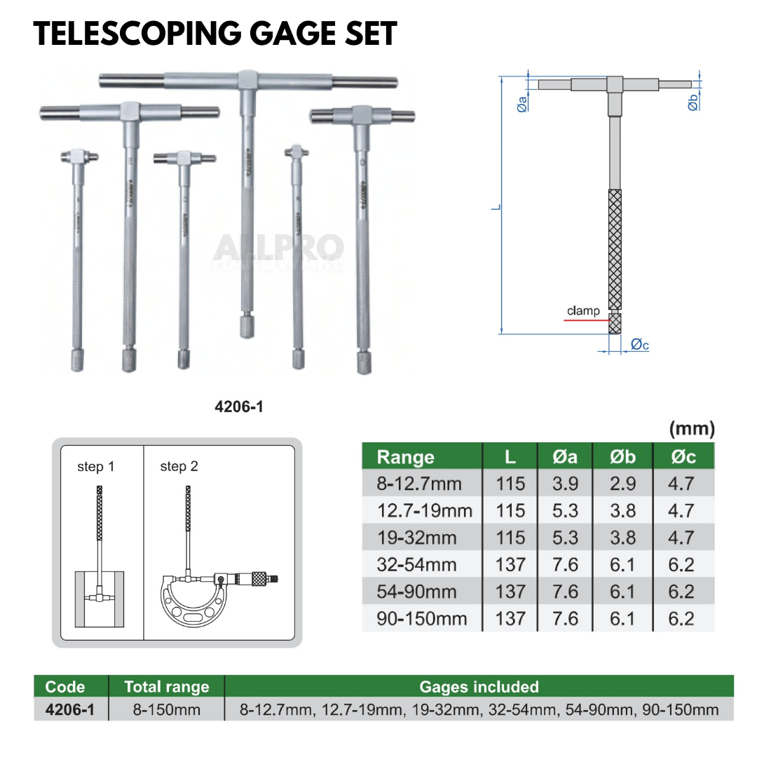 INSIZE Telescoping Gage Set 4206-1 (Range 8-150mm/ 5/16"-6") | Shopee ...