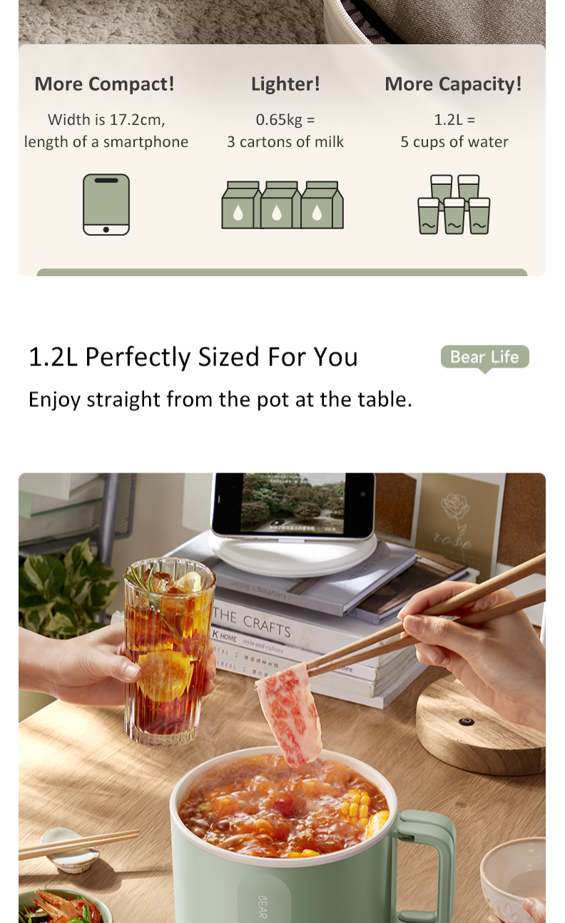 Bear Portable Multi Cooker 1.2L Foldable Travel Cooker BMC-G1200 ...