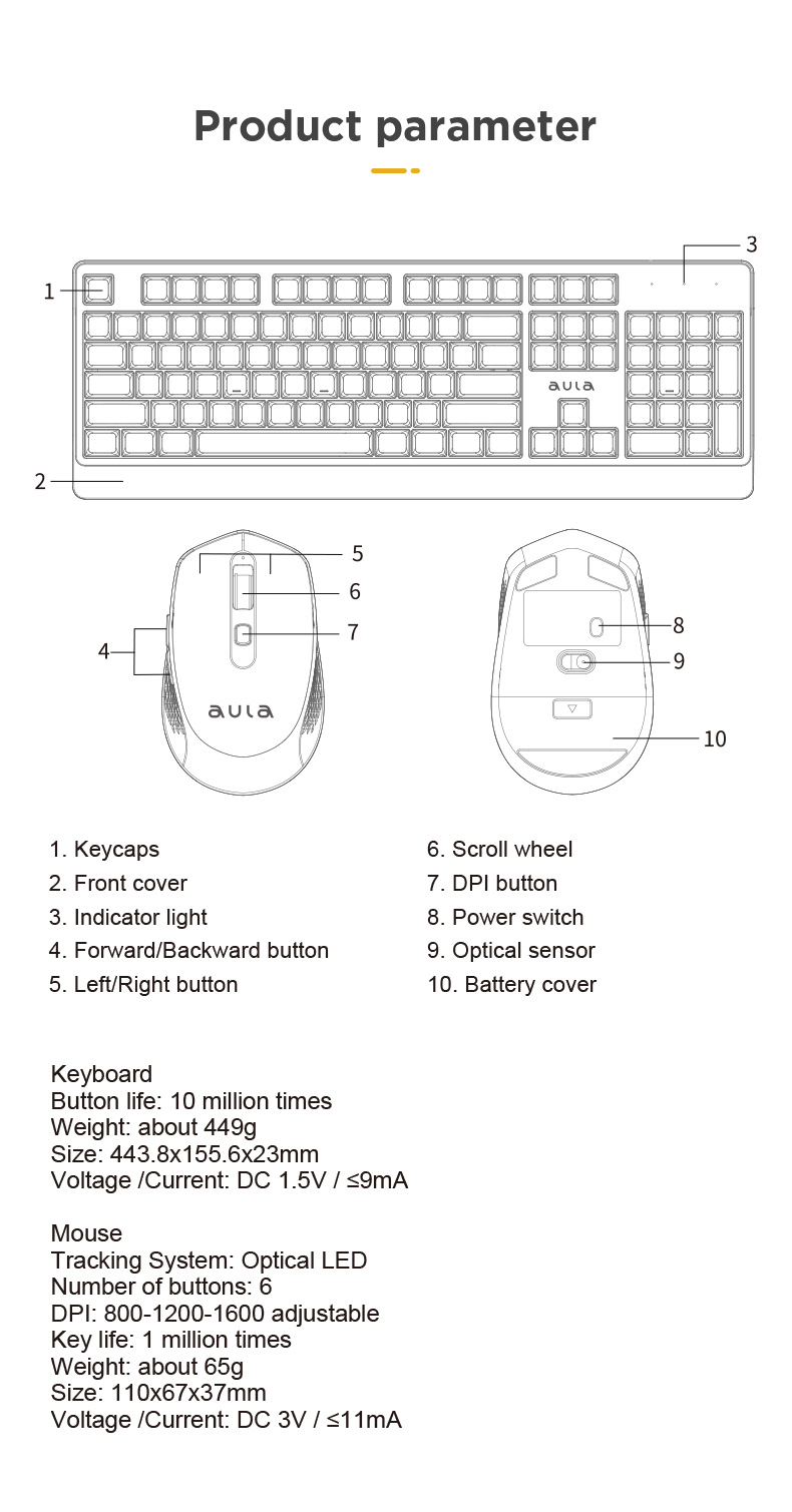 AULA AC101 Wired Keyboard Mouse Combo for PC Desktop Laptop Work Office ...