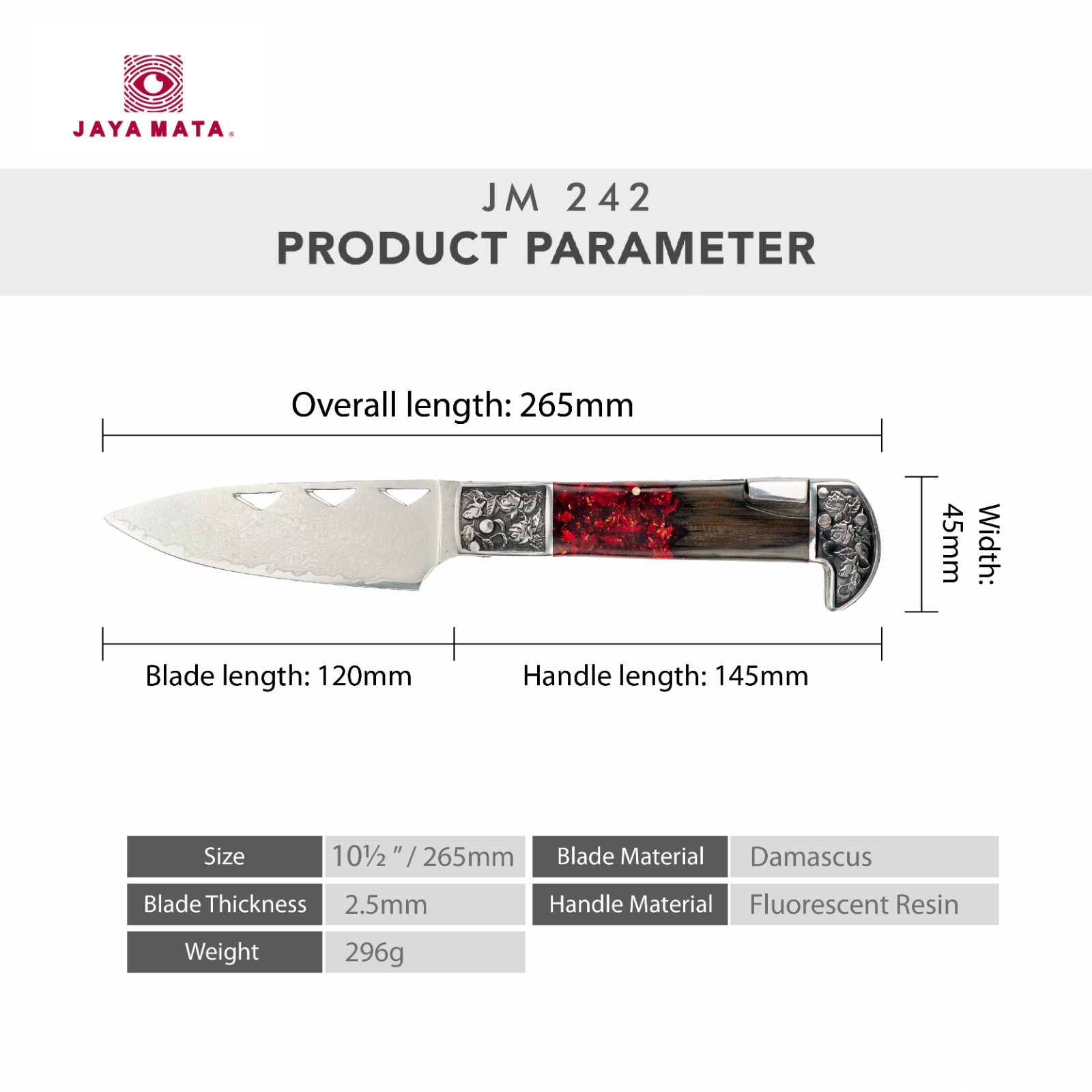 JAYA MATA (JM242) 10-½’’ (265mm)Damascus Steel knife_pisau Damascus_camping knife_fishing knife ...