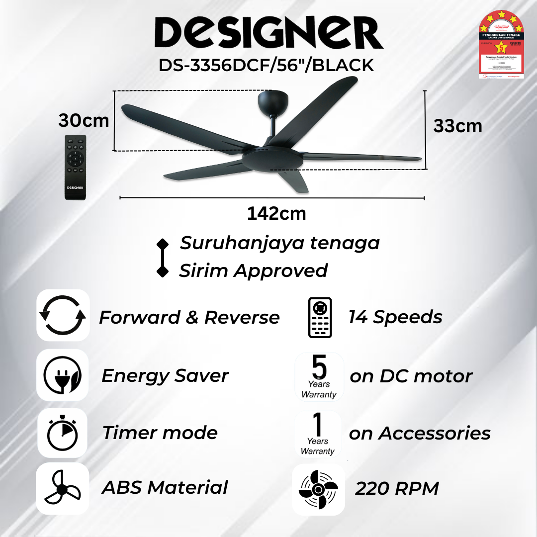 DESIGNER(42''/105cm) / (56"/140cm) DC motor Kipas Siling Ceiling Fan ...