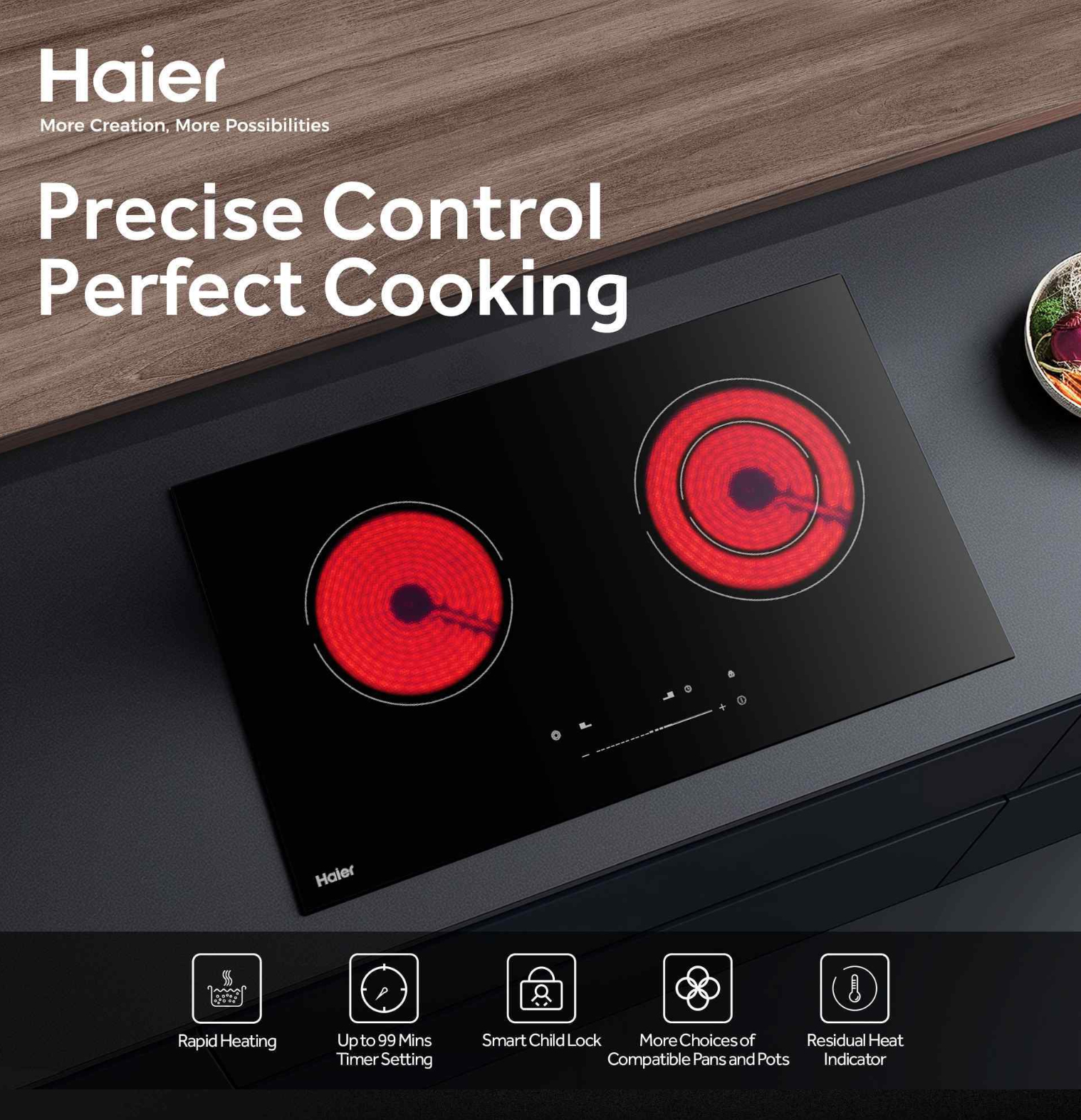 HAIER Built in Electric Double Hob Ceramic Cooker HC-Y672TE1OC | Shopee ...