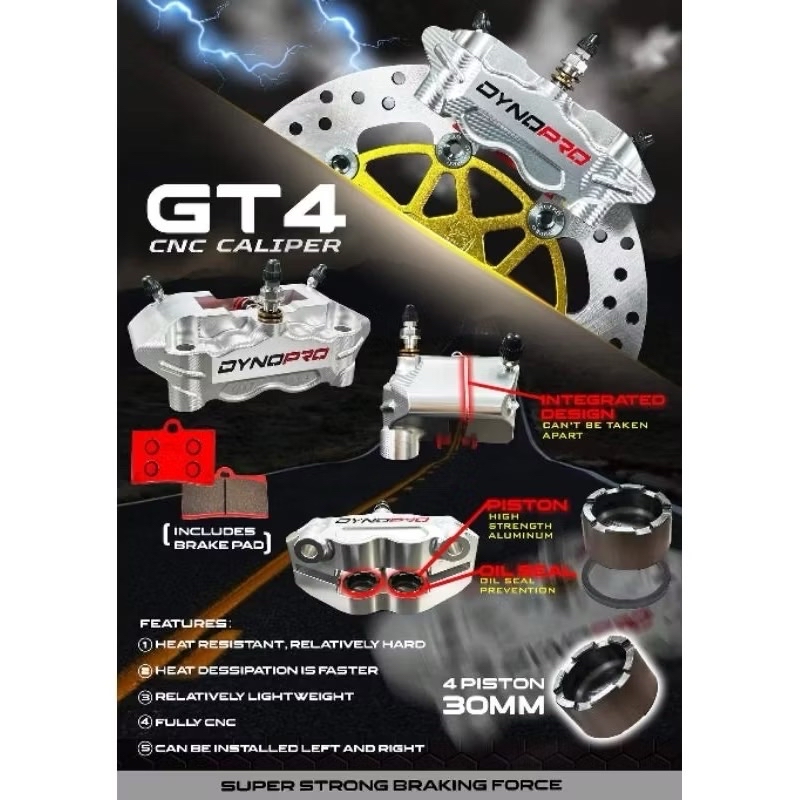 DYNOPRO GT4 CNC CALIPER BRAKE 4 POT PORT PAD DISC DYNO PRO UNIVERSAL ...