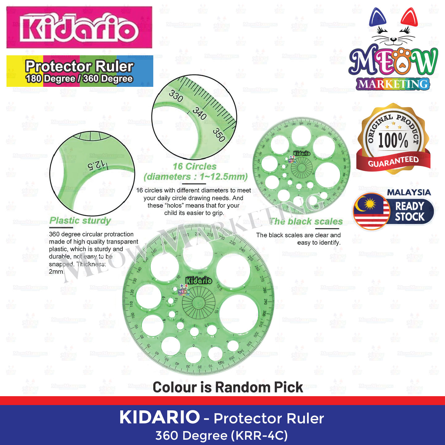 Kidario Protractor Ruler - 180 Degree Half Geometry (PR-180) / 360 ...