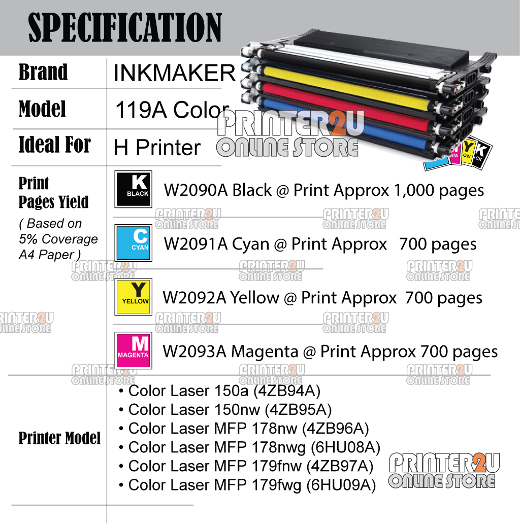 Compatible HP-119A W2090A W2091A W2092A W2093A for Color Laser 150a ...