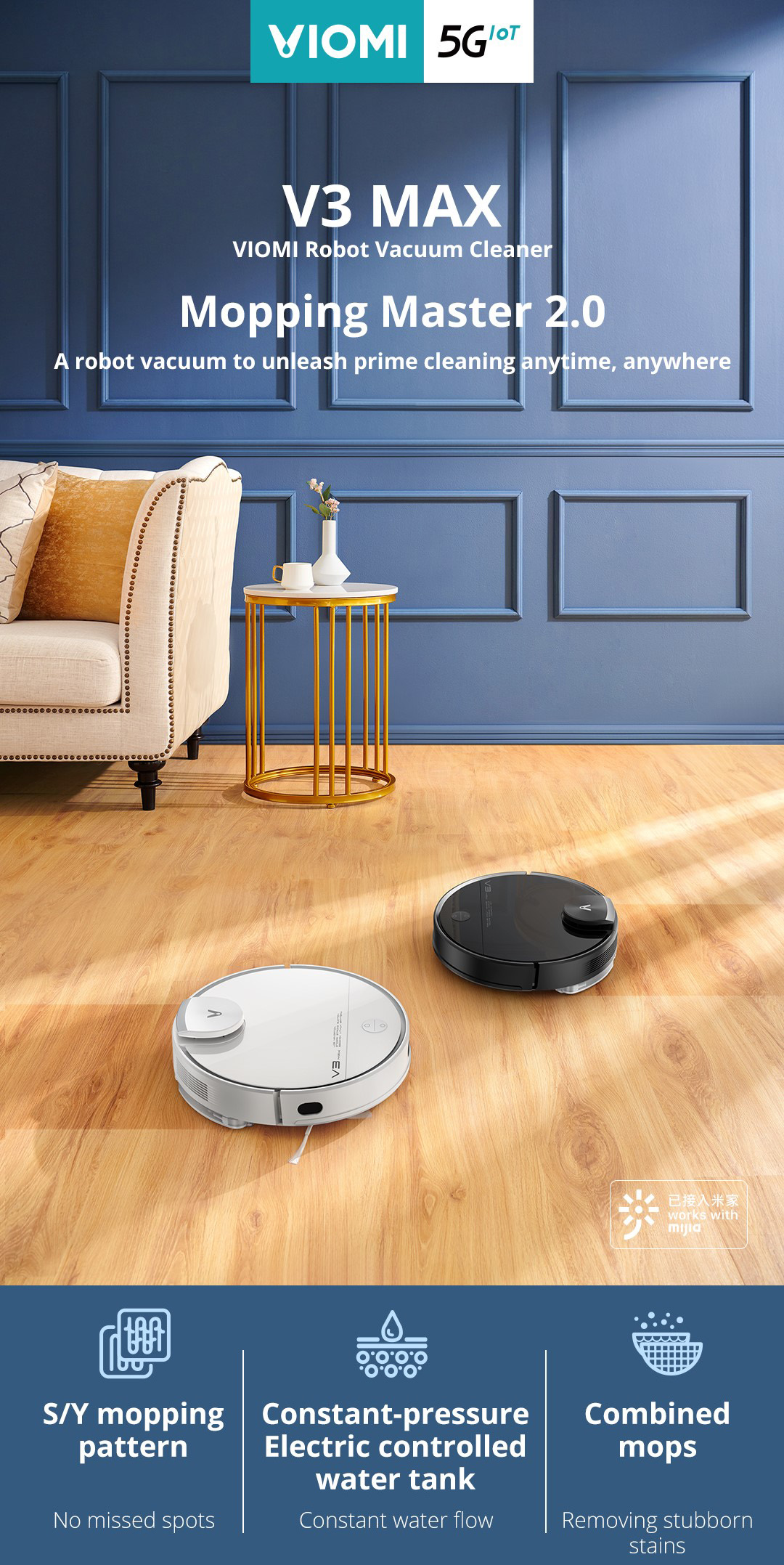 Viomi V3 Max Robot Vacuum Cleaner | 3-in-1 Functions | LIDAR Navigation ...