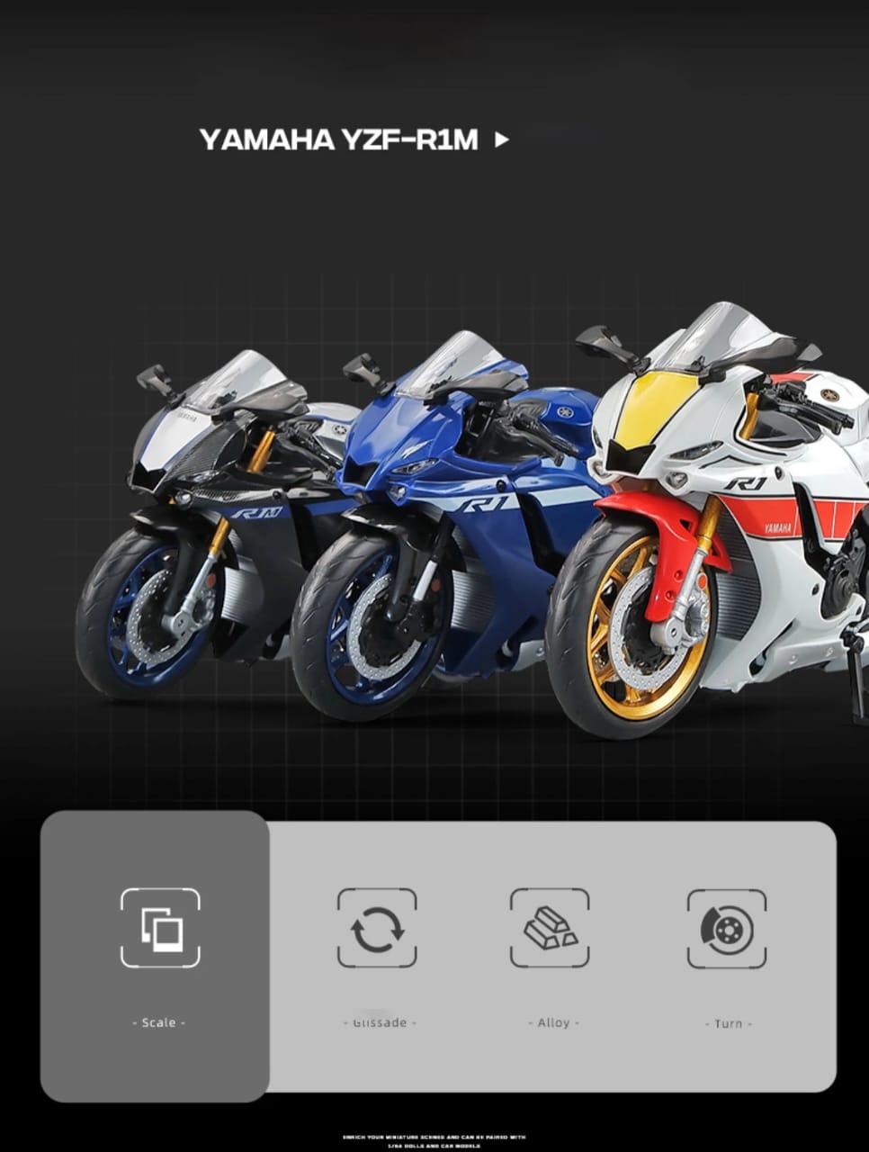 1:12 Scale Yamaha YZF R1M Alloy Motorcycle Model Diecast Car Sound ...