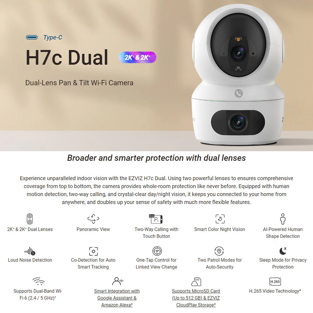 Ezviz H7C Dual Lens (4MP + 4MP) Pan/Tilt Two Way Talk Color Night ...