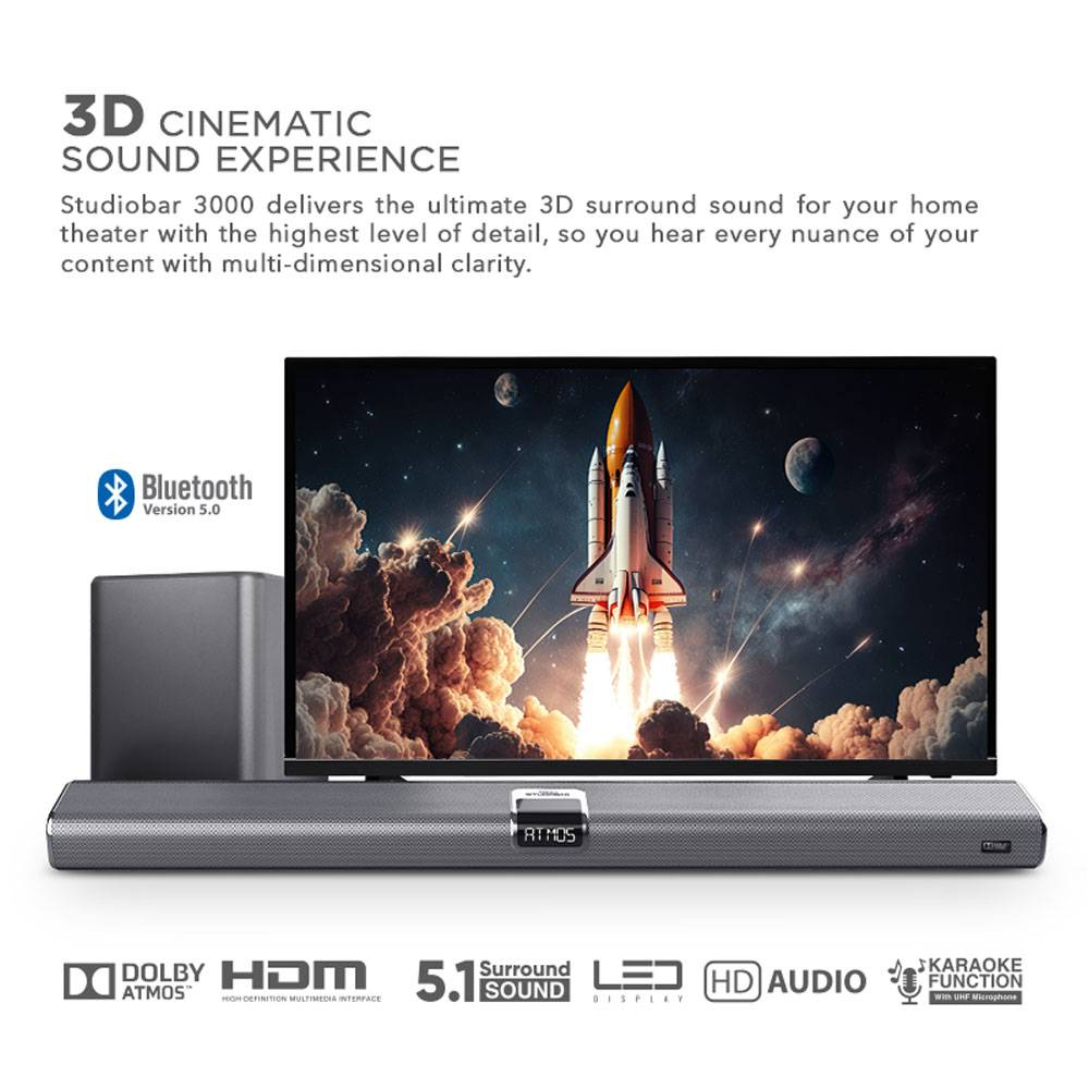 SONICGEAR STUDIOBAR 3000 WIRELESS SOUND BAR WITH 5.1.2 CH SOUND SYSTEM ...