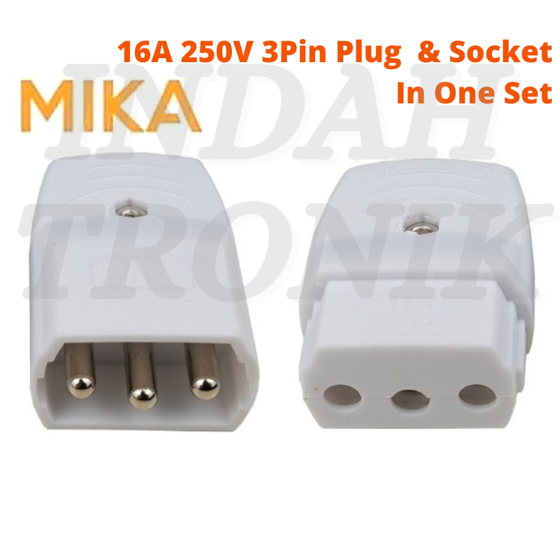 MIKA 16A 250VAC Max. Load 16A 3 Pin Plug & Socket Connector - MIKA-363 ...