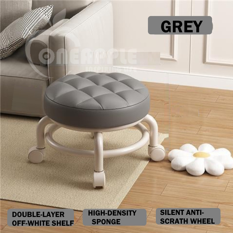 Small Chair Round Stool With Sofa Cushion Foot Pulley Moving Stool ...