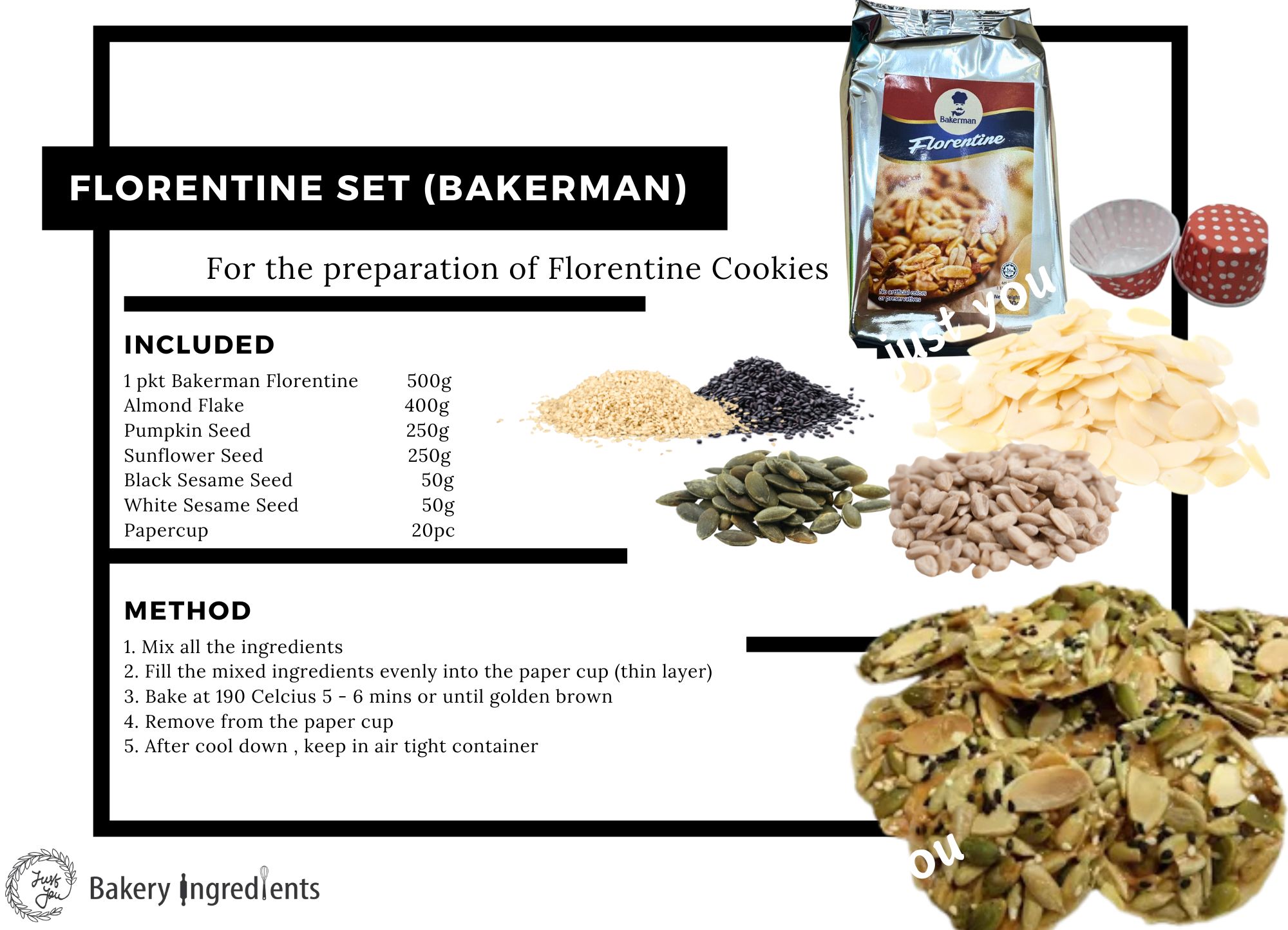 Bakerman Florentine Premix Combo Set 麦芽糖粉配套 500g premix + 1000g nut and ...