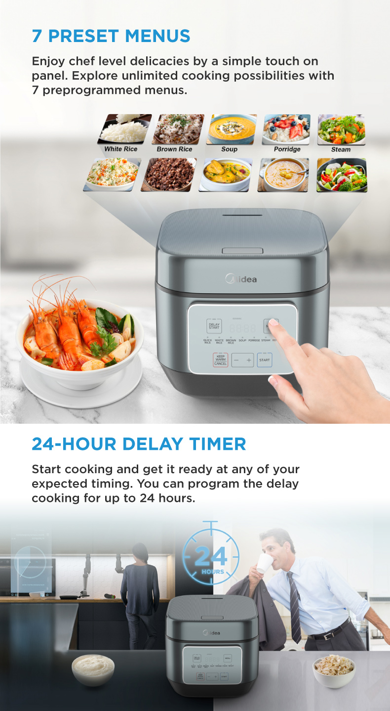 Midea MRD180T2BDG 1.8L Digital Rice Cooker With 7 Preset Menus & T3.1mm ...