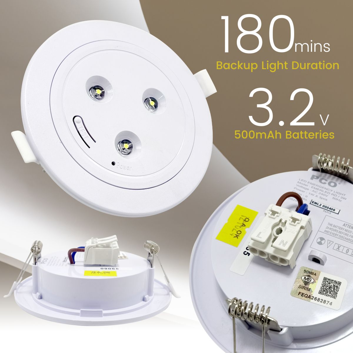 PCO Mini LED Emergency Light Recessed Downlight Emergency 3W Backup ...