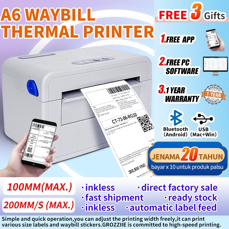 Pony A6 Thermal Printer Bluetooth Waybill Barcode Shipping Label ...