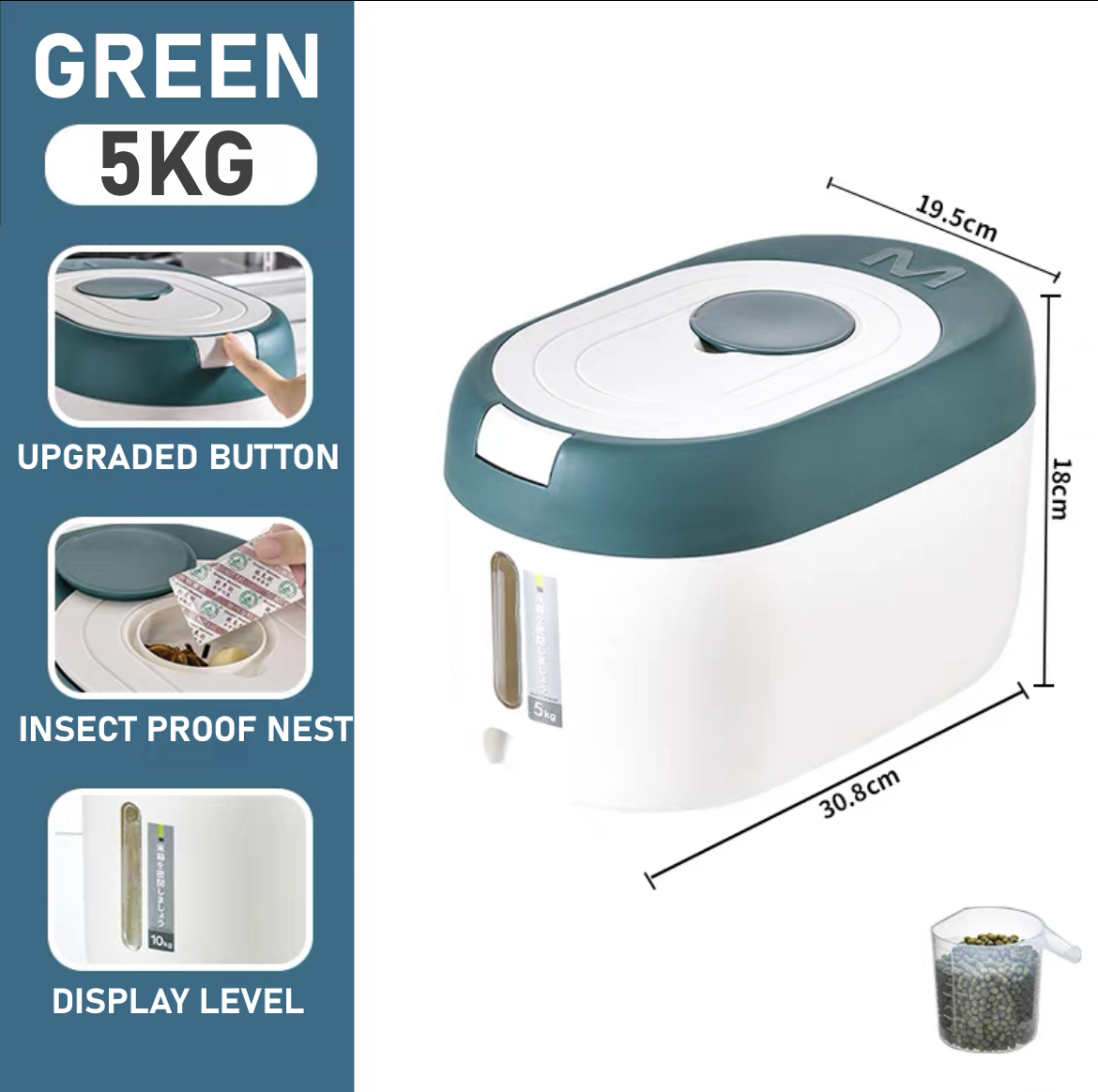 【5kg / 10kg】 Rice Box Airtight Rice Grain Bucket Storage With Rice ...