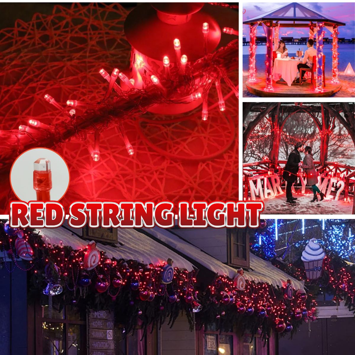 100LED Red String Light Waterproof Red Christmas Decor Light CNY Lights ...