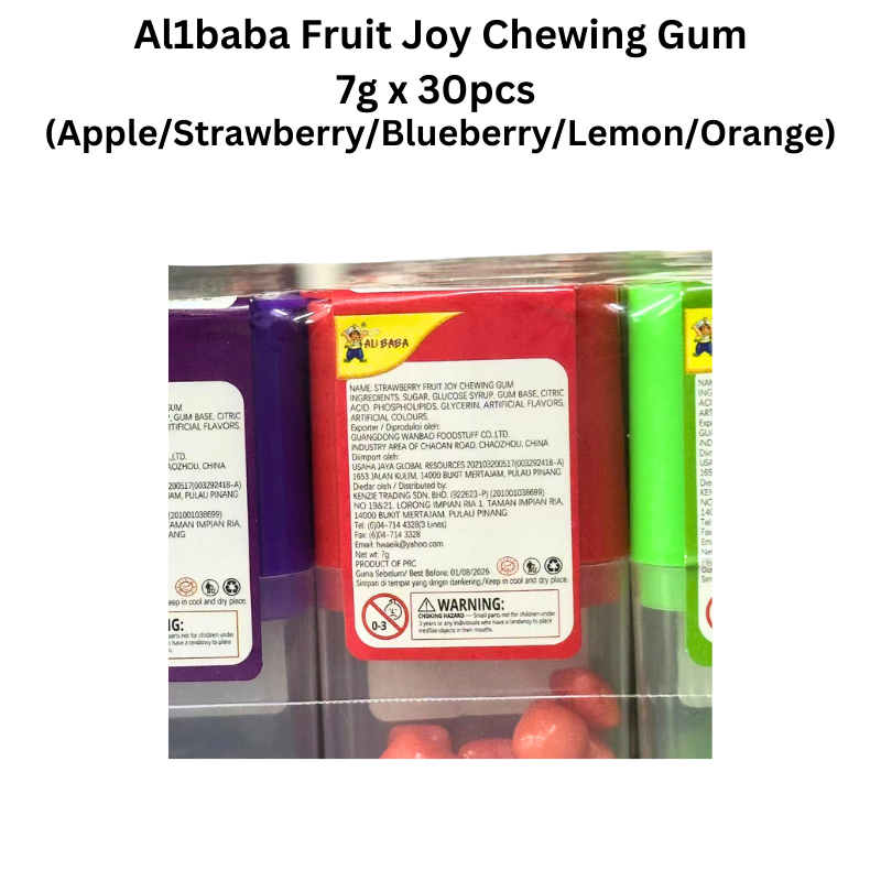 Al1baba Fruit Joy Chewing Gum 7g x 30pcs (Apple/Strawberry/Blueberry ...
