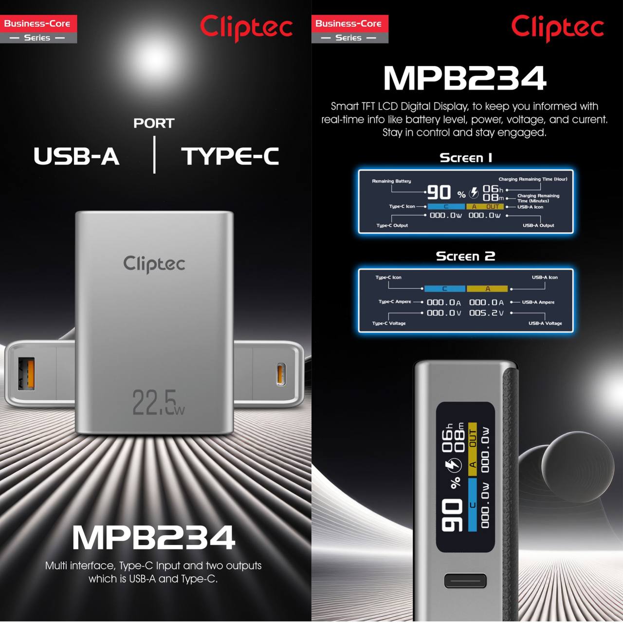Cliptec MPB234 10000mAh Power Bank with Smart TFT LCD Display, 22.5W ...